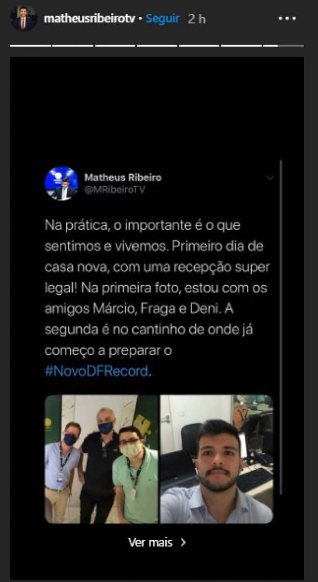 Matheus Ribeiro celebra o primeiro dia na Record MH - Televisão